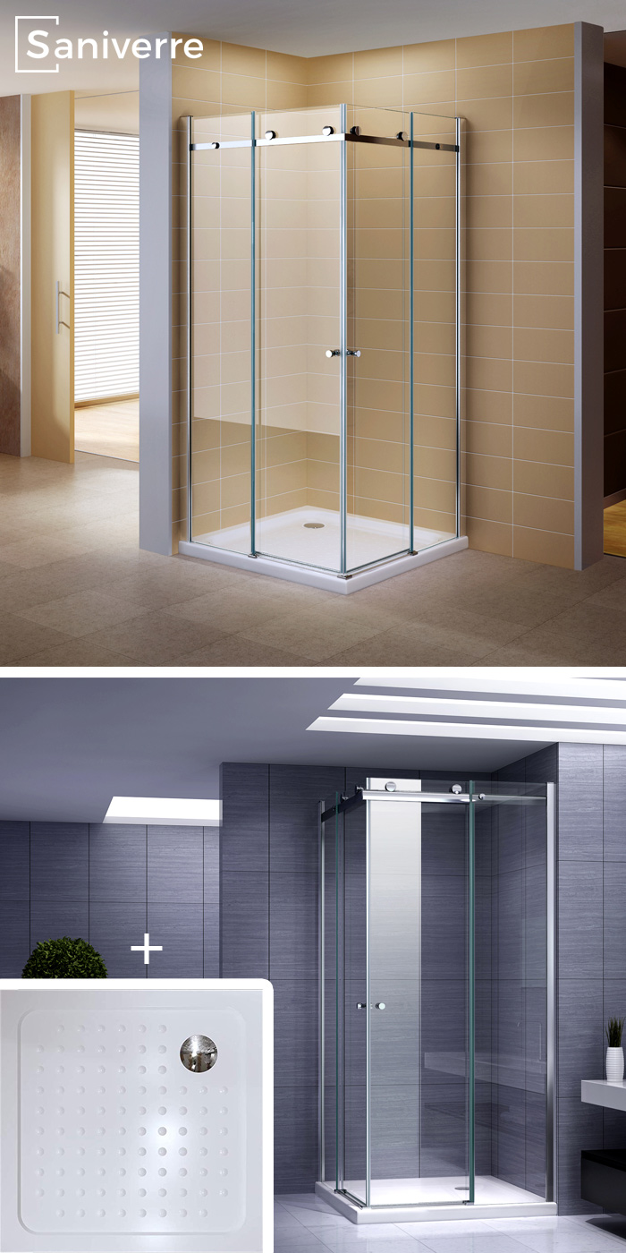 ATEMIS Cabine de douche d'angle H. 200 cm porte coulissante verre 8 mm transparent 80 x 80 cm ...