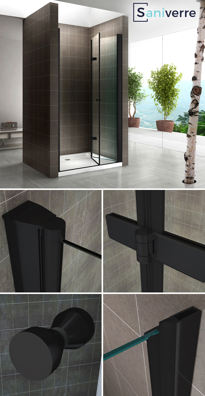 MONABLACK Porte de douche pliante et pivotante H 195 cm noir largeur ...