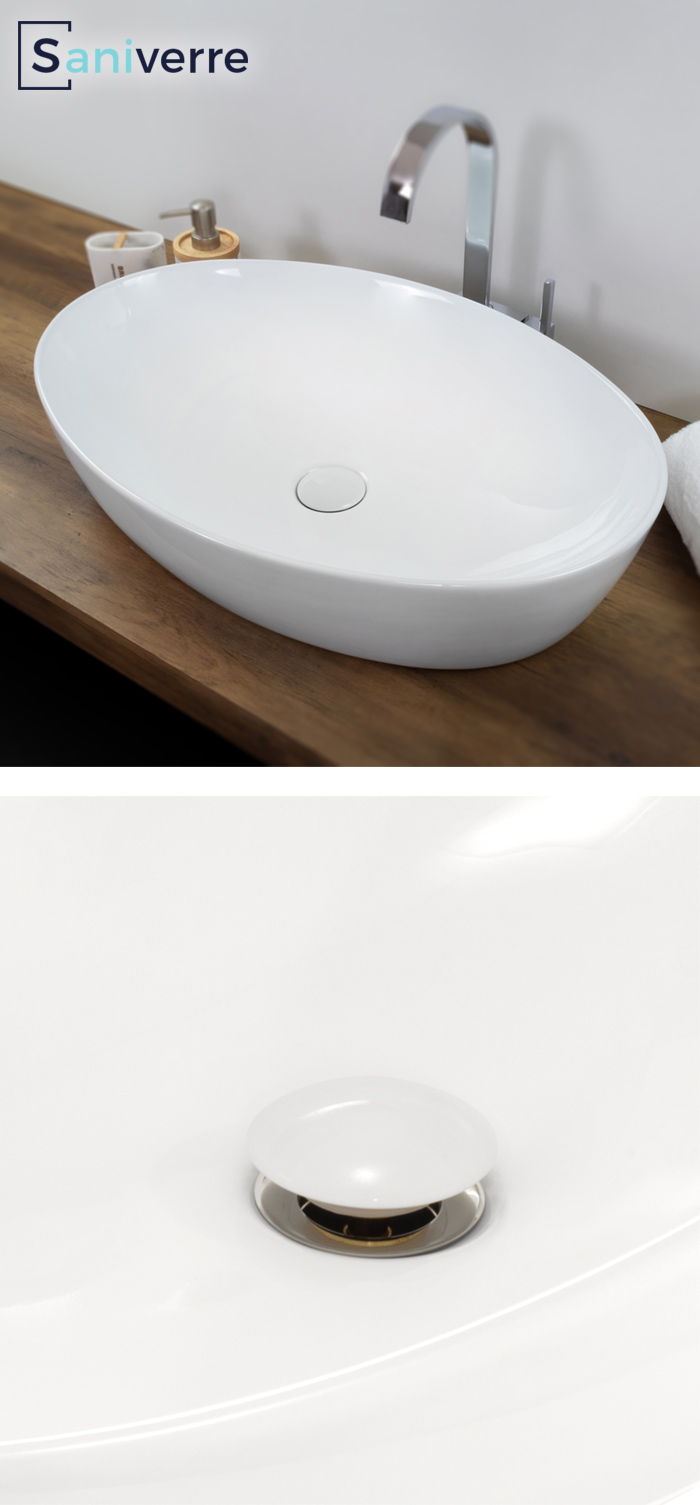 RAVELLO Vasque ovale lavabo à poser en céramique blanche 61 x 41 cm ...